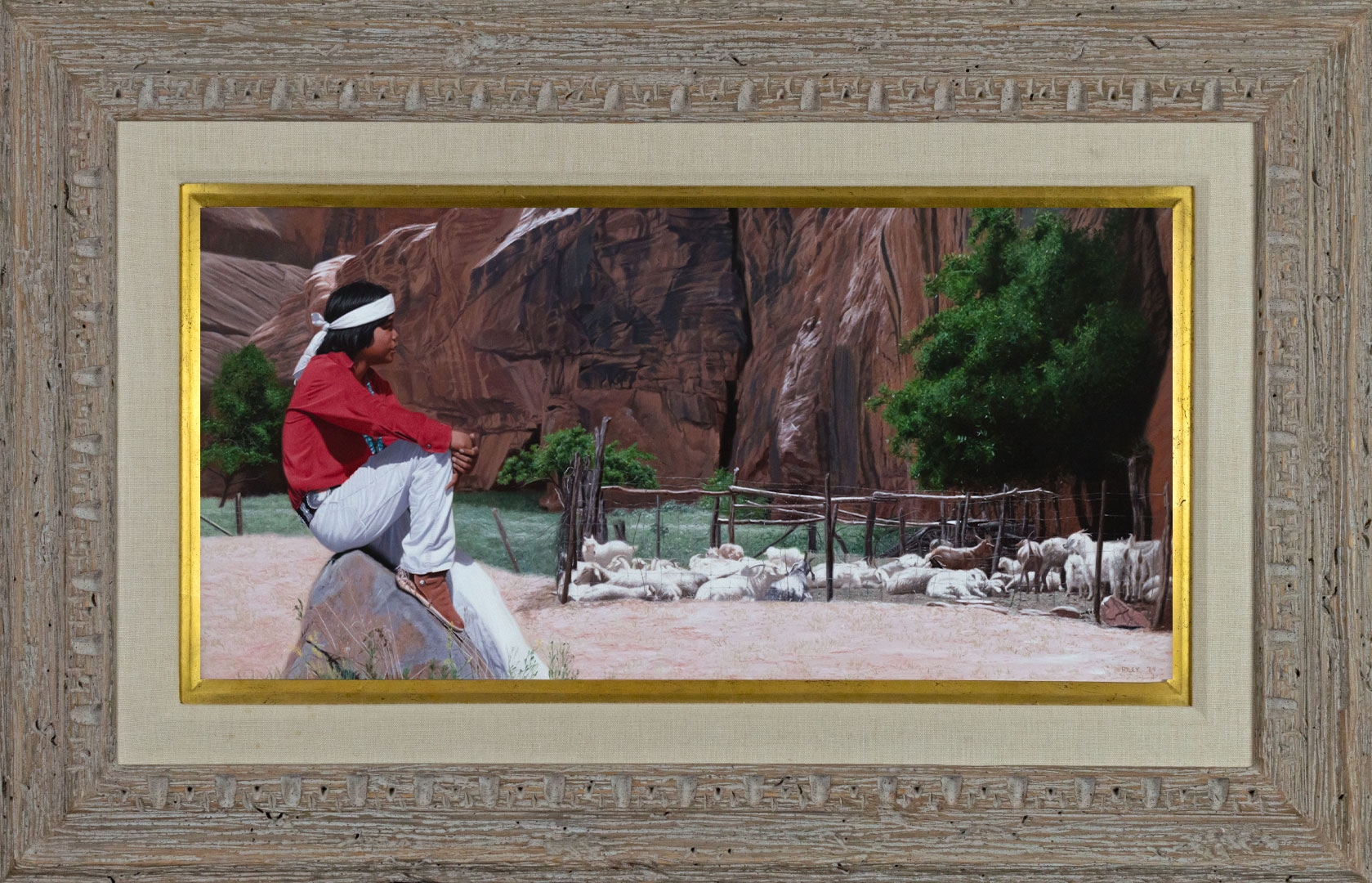 Larry Riley | Larry Riley (1947-) Boy Sitting on Rock (1984) | MutualArt