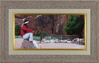 Larry Riley | Larry Riley (1947-) Boy Sitting on Rock (1984) | MutualArt