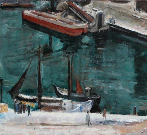 Carl Jensen | Vintersdag ved havnen (1933) | MutualArt