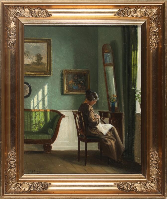 Karl Harald Alfred Broge | Interior with a young woman | MutualArt