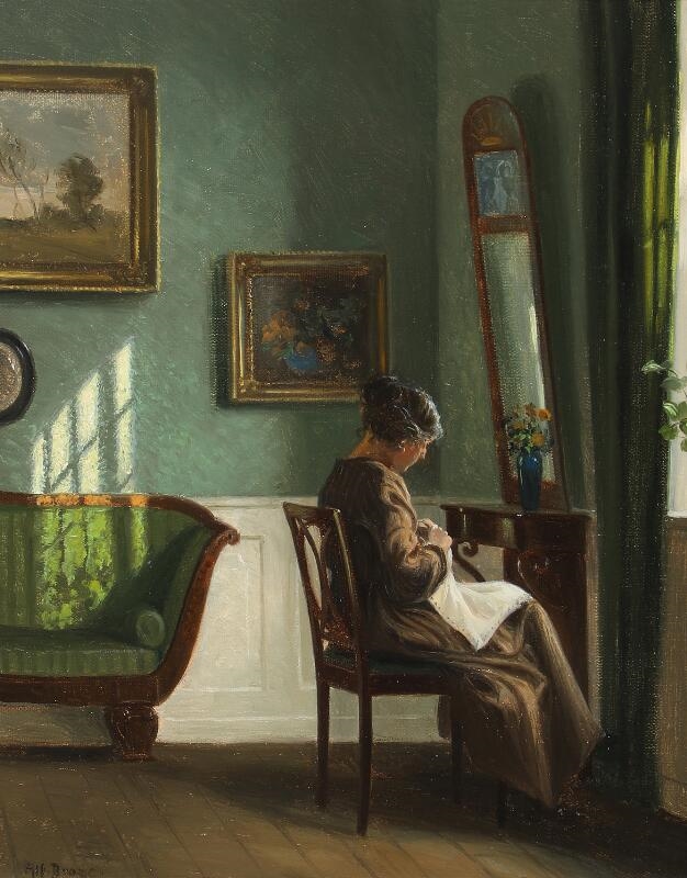 Karl Harald Alfred Broge | Interior with a young woman | MutualArt