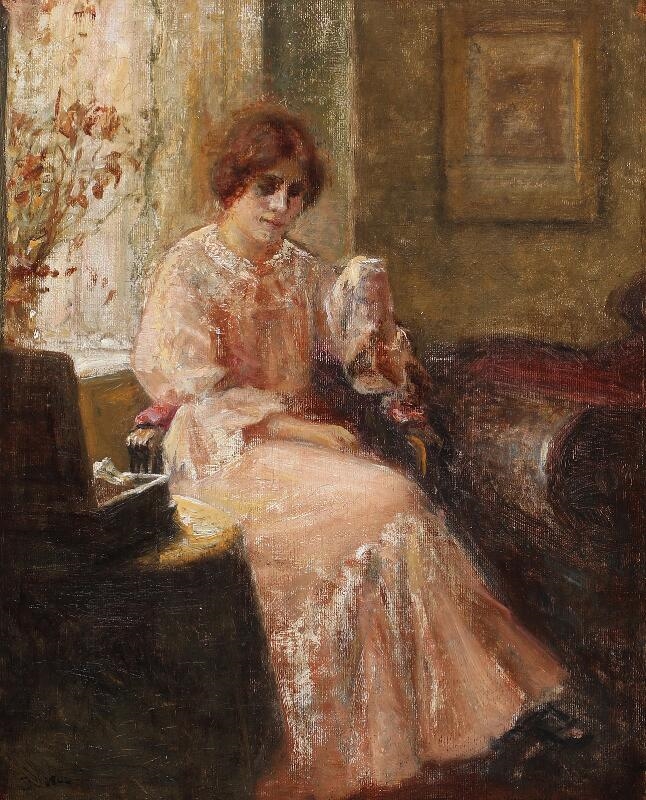 Christian Valdemar Clausen | A woman reading by an oil lamp | MutualArt