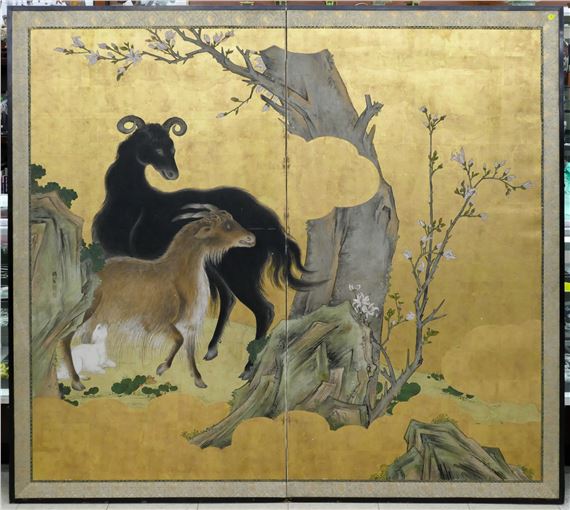 Japanese School, 19th Century | Japanese Meiji Gilt Painted Ram Two ...