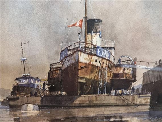 Martyn Mackrill | ships in a dock | MutualArt