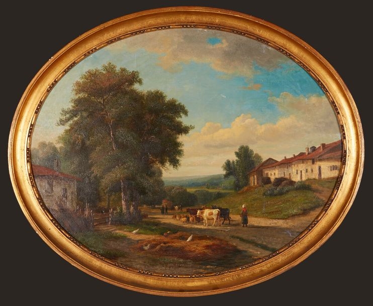 French School, 19th Century | Lake landscape animated with characters ...