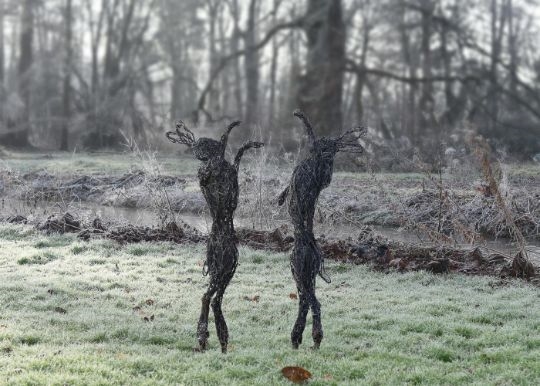 Rupert Till | TWO WIRE AND STEEL SCULPTURES OF BOXING HARES | MutualArt