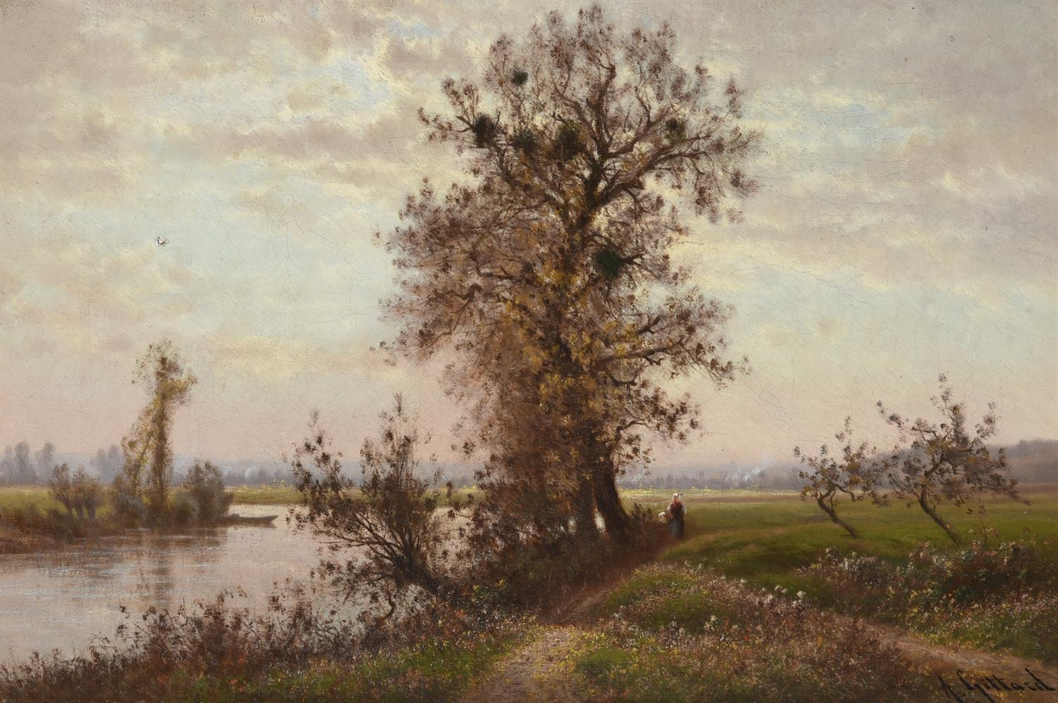 Alexandre Charles Joseph Gittard | FIGURE WALKING BESIDE A RIVER ...
