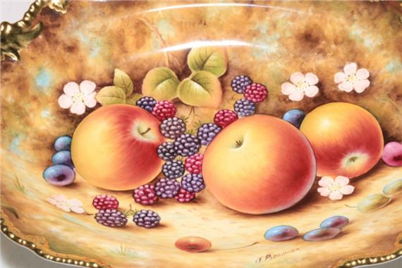 J. Bowman | Royal Worcester hand painted fruit decorated oval Tudor ...