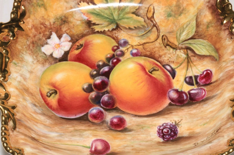 D. Winter | Royal Worcester hand painted fruit decorated square Tudor ...