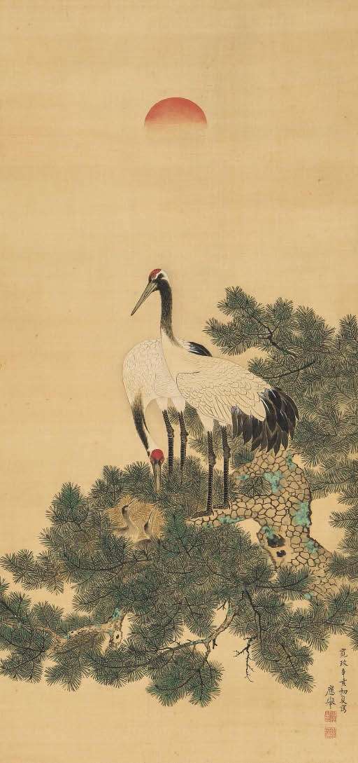 Maruyama Okyo | Sunrise Pine and Crane Nest (1791) | MutualArt