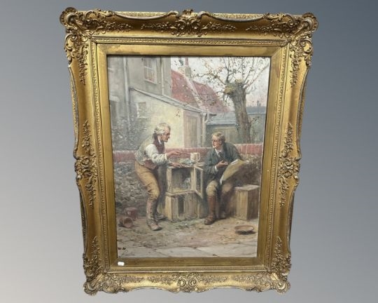 Alexander Rosell | Two Gentleman in a yard alongside a rabbit hutch ...