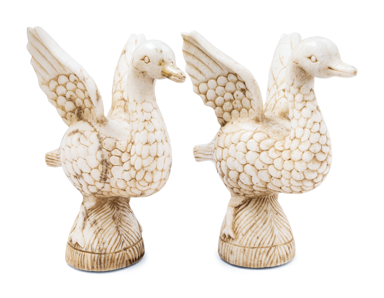 Indian School | A Pair of Indian Carved Alabaster Geese | MutualArt