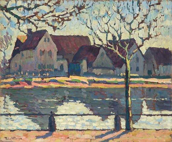 Robert Antoine Pinchon | Casas frente al río | MutualArt