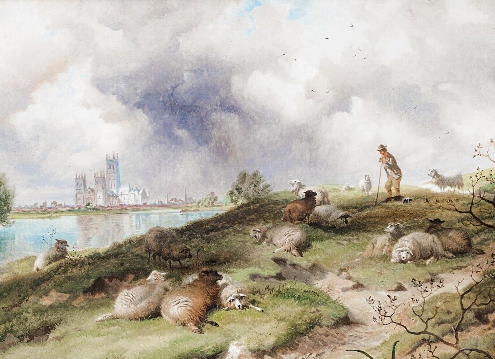 Thomas George Cooper | CANTERBURY CATHEDRAL SHEEP LANDSCAPE OIL ...