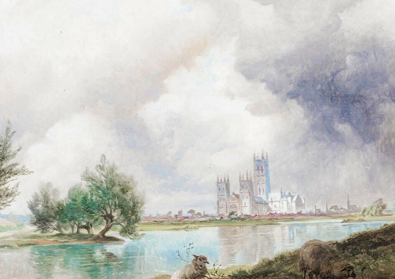 Thomas George Cooper | CANTERBURY CATHEDRAL SHEEP LANDSCAPE OIL ...