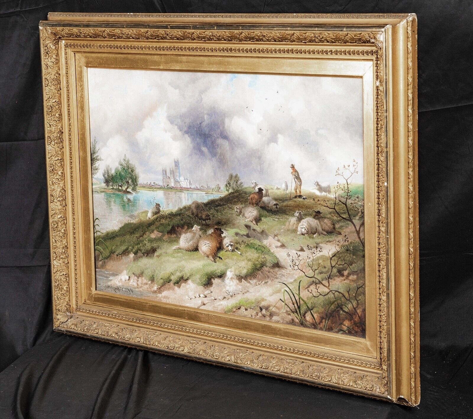 Thomas George Cooper | CANTERBURY CATHEDRAL SHEEP LANDSCAPE OIL ...