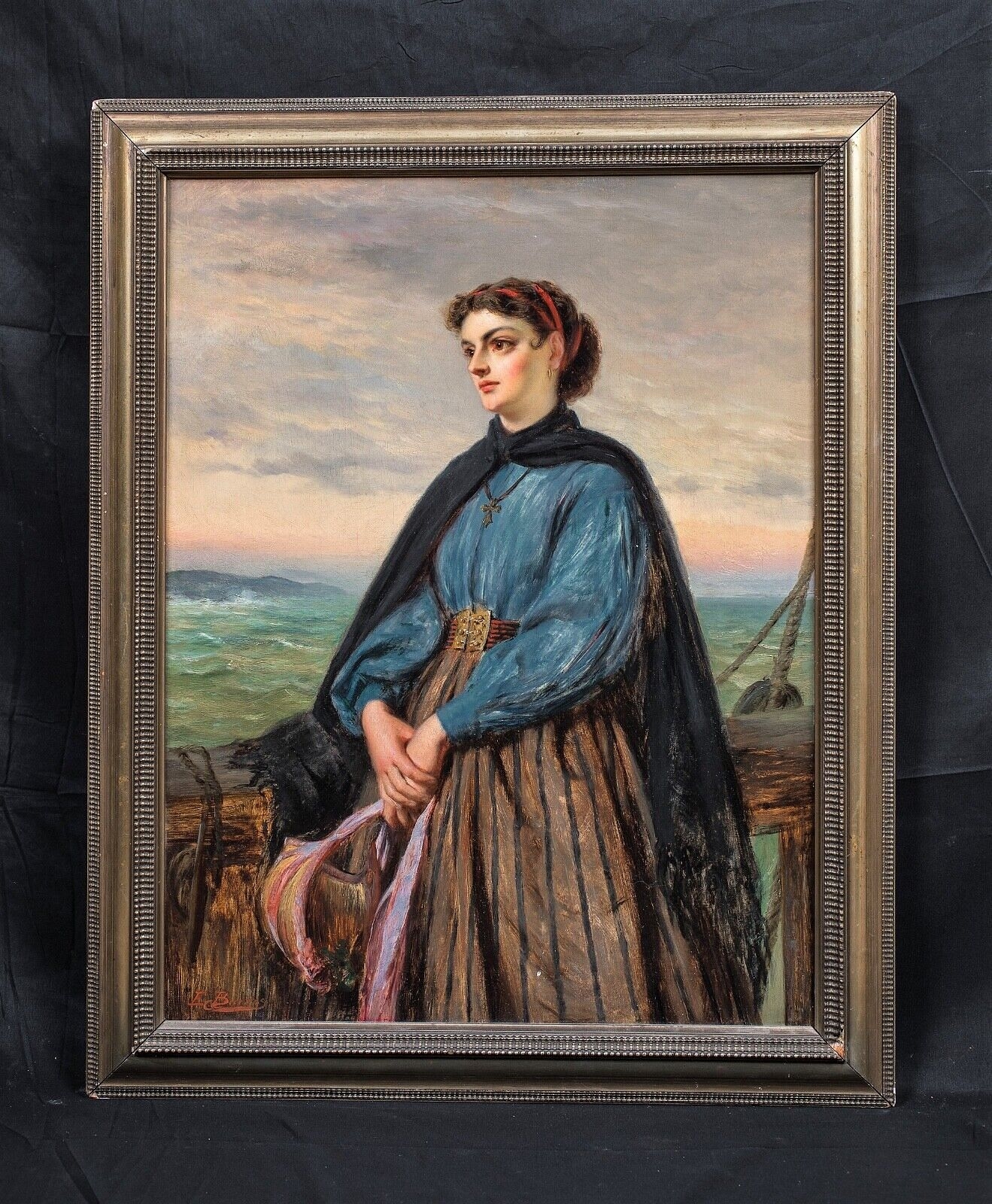 Edward Charles Barnes | PORTRAIT OF A YOUNG LADY ON A SHIP OIL PAINTING ...