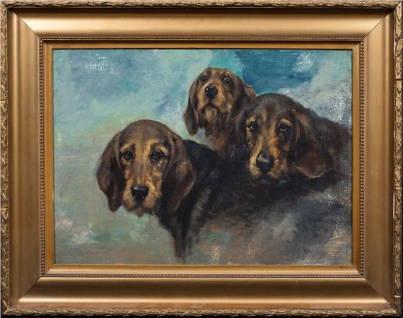 English School | PORTRAIT OF THREE HOUNDS DOGS OIL PAINTING (20th ...