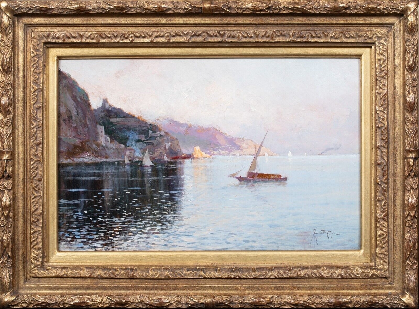 Oscar Ricciardi | MORNING ON THE NEAPOLITAN COAST OIL PAINTING (19th ...
