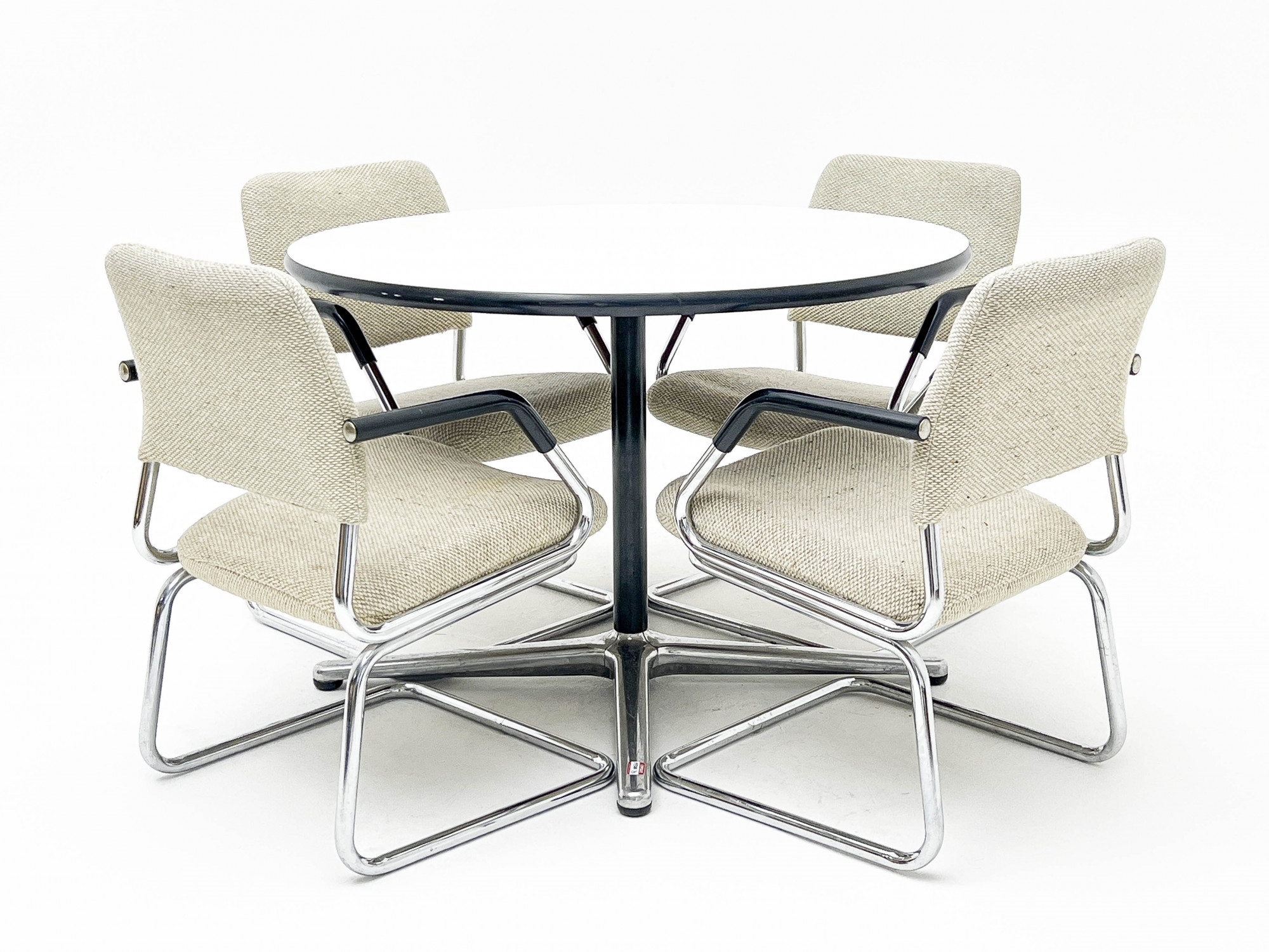 Herman Miller | Mid Century Round Table and Reverse Cantilevered Chairs ...