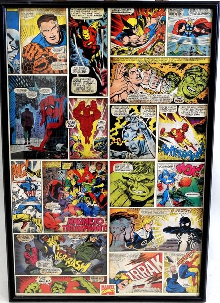 Marvel Comics | Planche de bande dessinée figurant Spider Man, Hulk, Wolverine et divers | MutualArt
