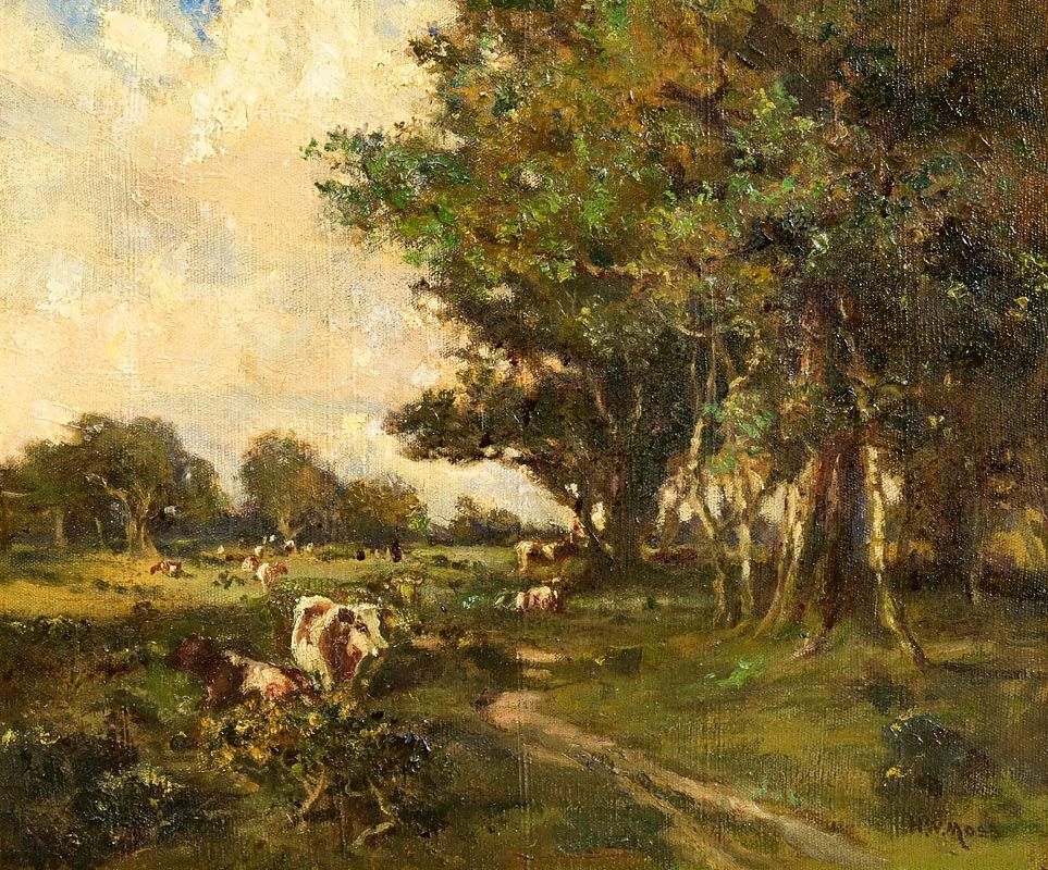 Henry William Moss | Cattle Grazing in a Wooded Landscape | MutualArt