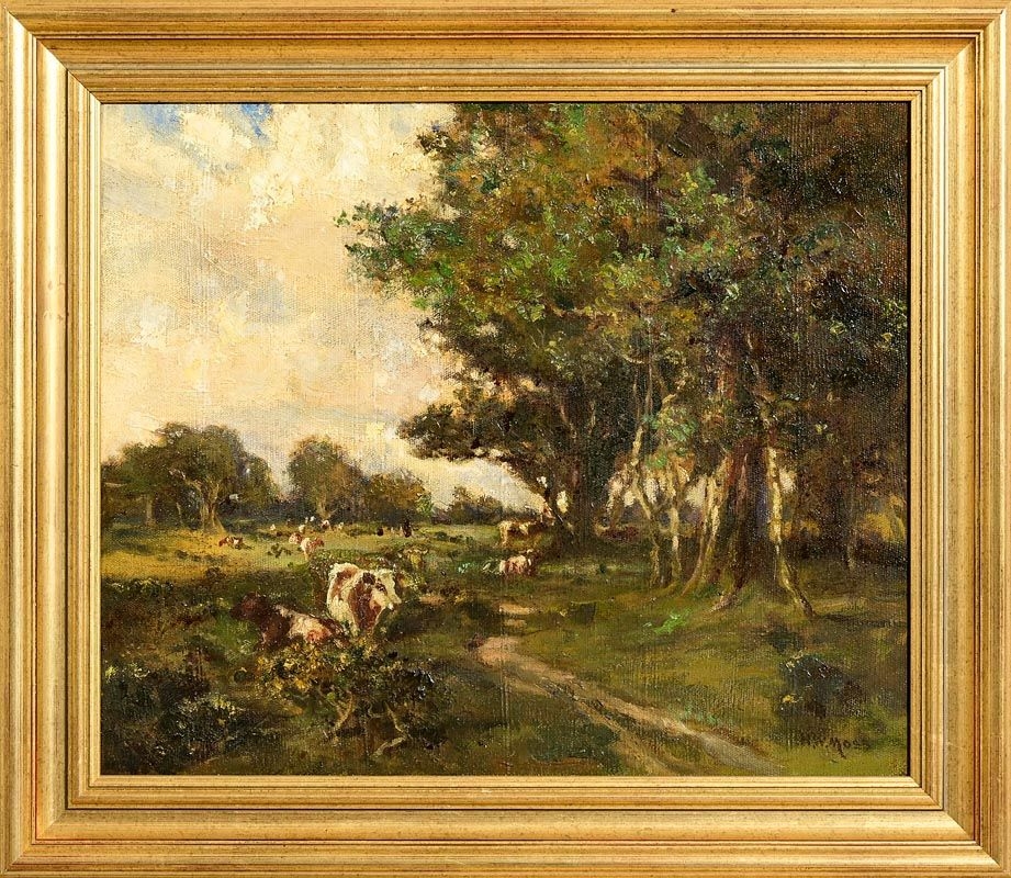 Henry William Moss | Cattle Grazing in a Wooded Landscape | MutualArt