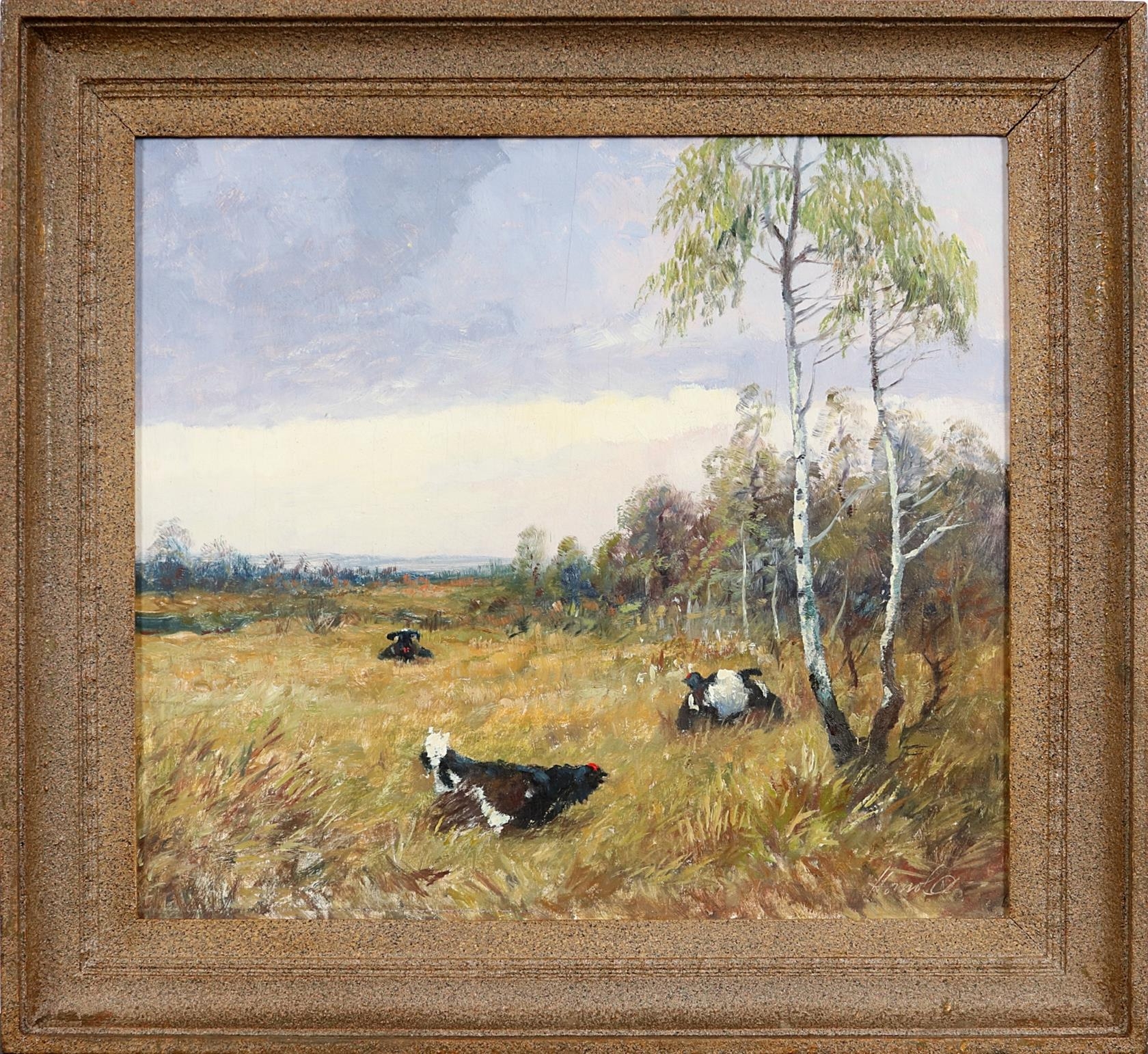 Otakar Homoláč | TETŘEVI NA LOUCE S BŘÍZKAMI | MutualArt