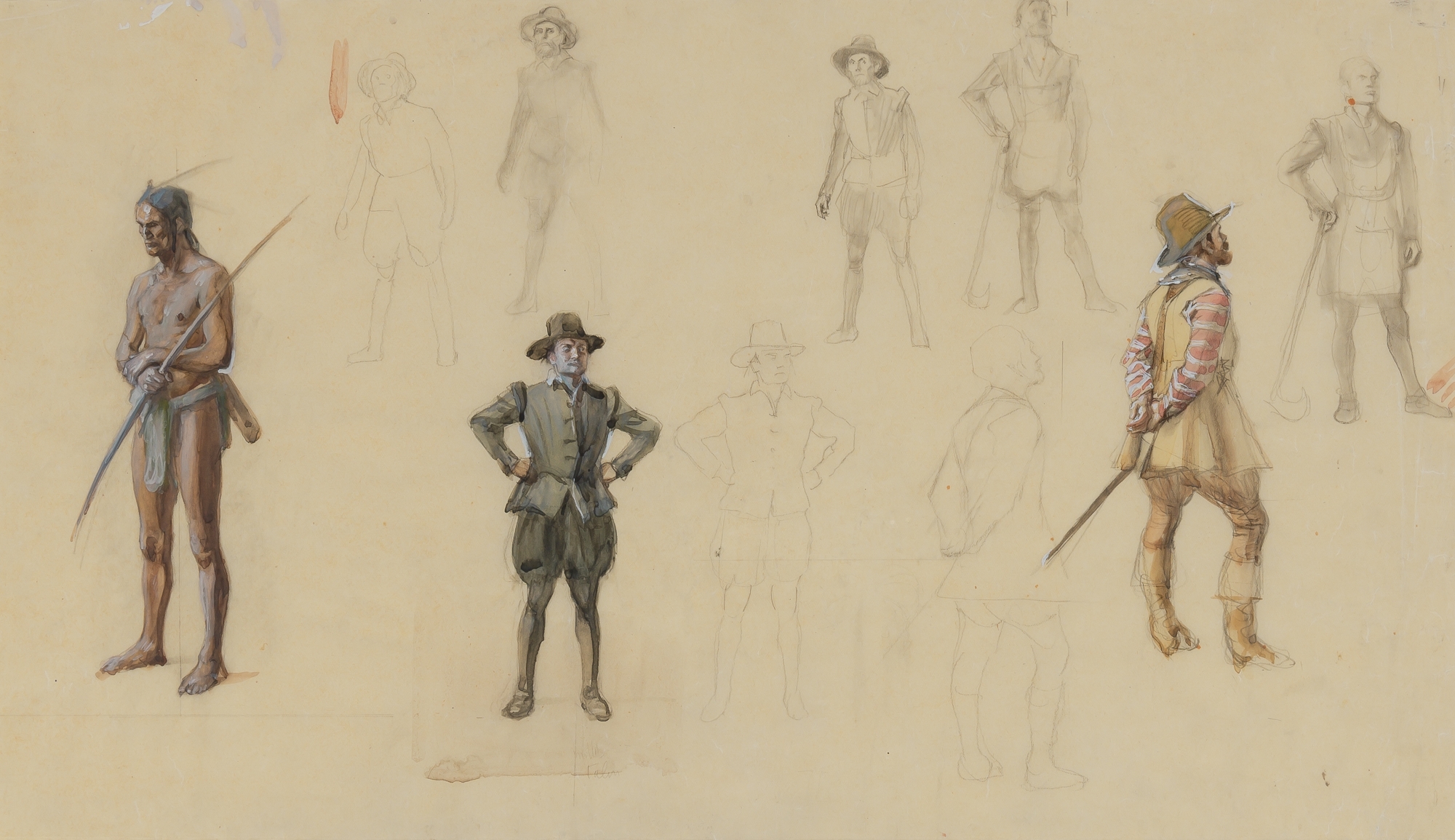 Charles Hoffbauer | Studies for Murals Depicting the History of Boston ...