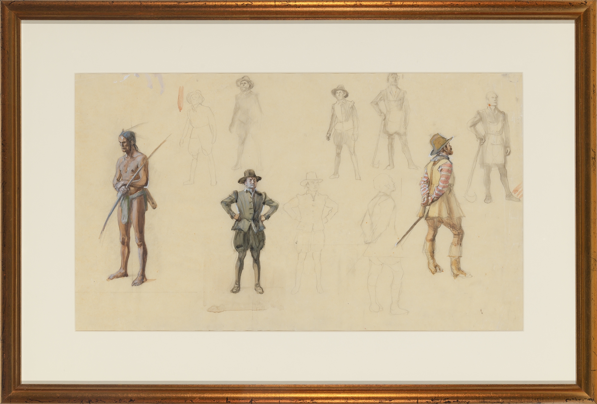 Charles Hoffbauer | Studies for Murals Depicting the History of Boston ...