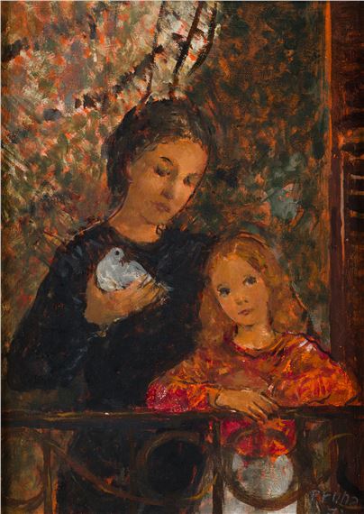 Pere Pruna Ocerans | Madre e hija en un balcón (1972) | MutualArt