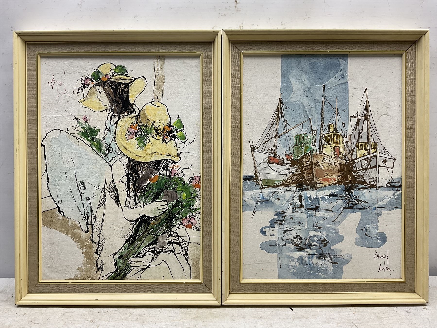 Bernard Dufour | Two Ladies in Hats and Boats Moored | MutualArt