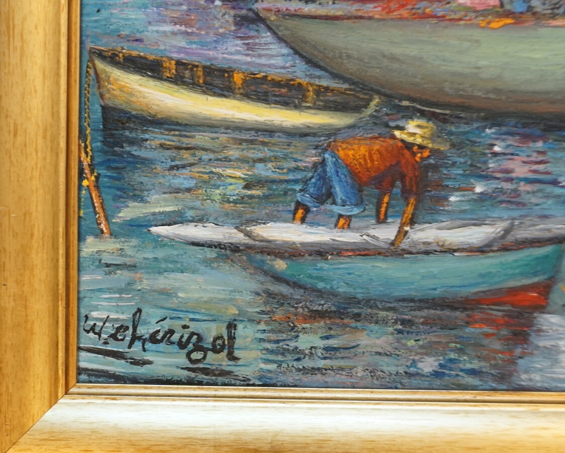 Wilner CHERIZOL | Bateau à quai et pêcheurs | MutualArt