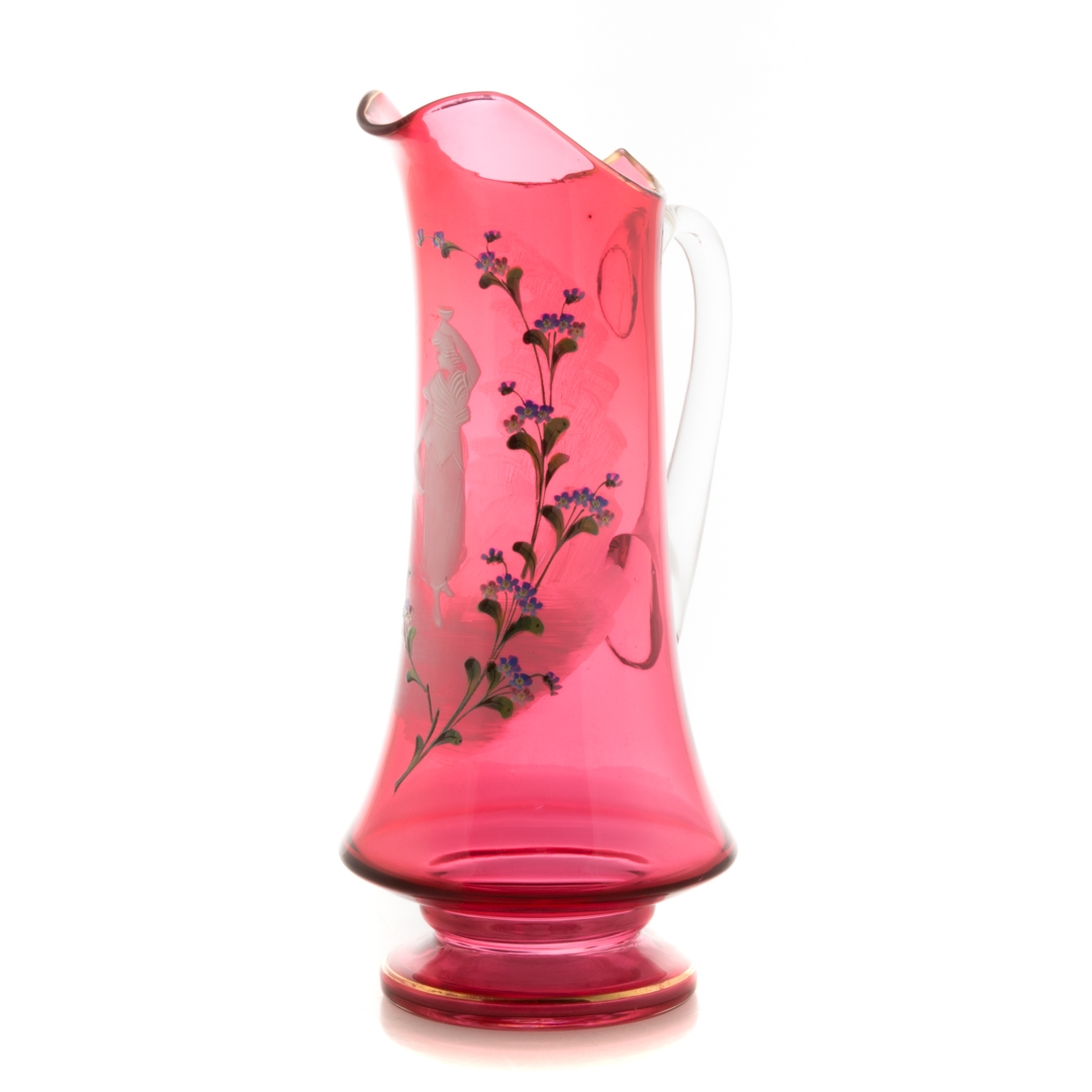 Mary Gregory | Mary Gregory cranberry glass lamp and pitcher | MutualArt