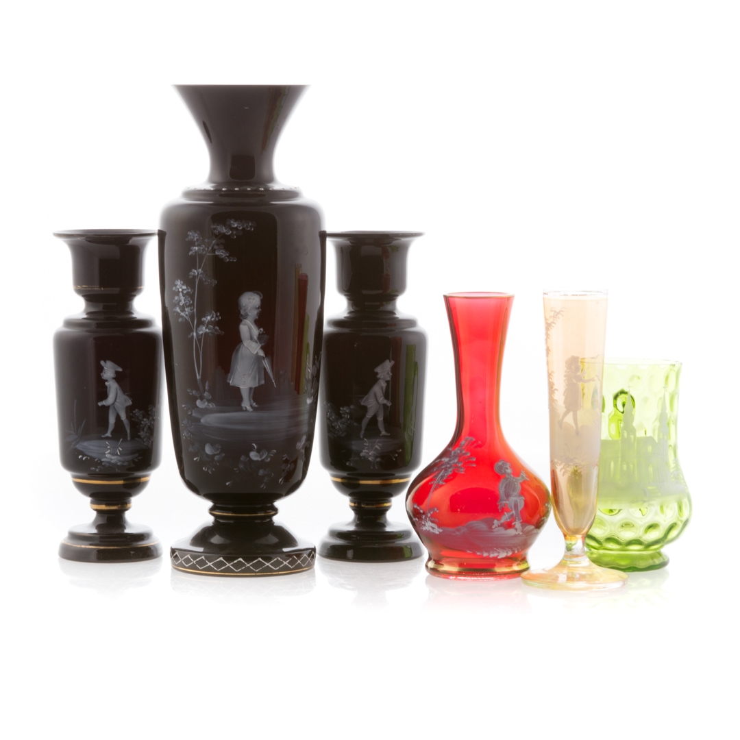 Mary Gregory | Six Mary Gregory glass articles | MutualArt