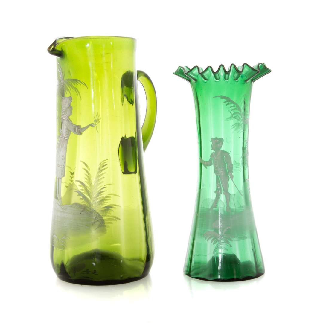 Gregory Green | 14 Mary Gregory green glass articles | MutualArt