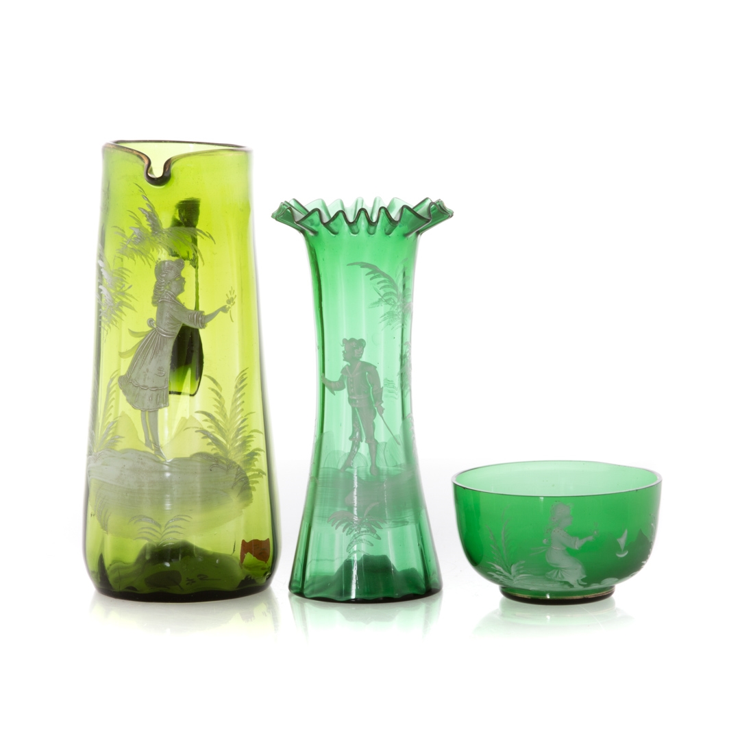 Gregory Green | 14 Mary Gregory green glass articles | MutualArt
