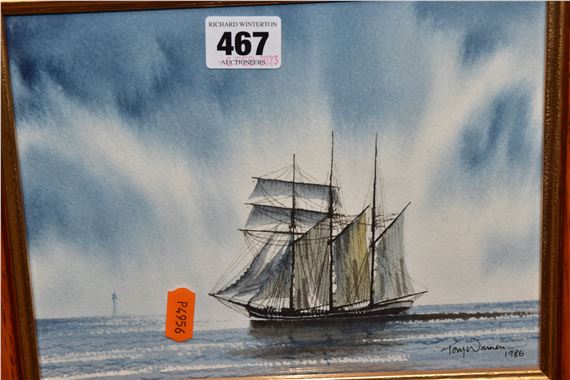 Tony Warren | TWO MARITIME THEMED WATERCOLOURS DEPICTING SHIPS UNDER ...