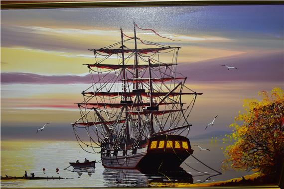 Gordon Allen | A NOSTALGIC SCENE DEPICTING A SQUARE RIGGED SHIP AT ...
