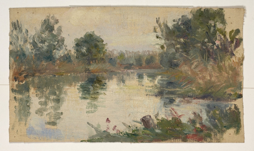 Jeanne JEGOU CADART | Paysage lacustre au cours d'eau,On y joint deux ...