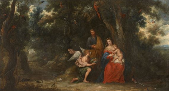 Pieter Van Avont | Repos pendant la fuite en Egypte dans un sous-bois ...