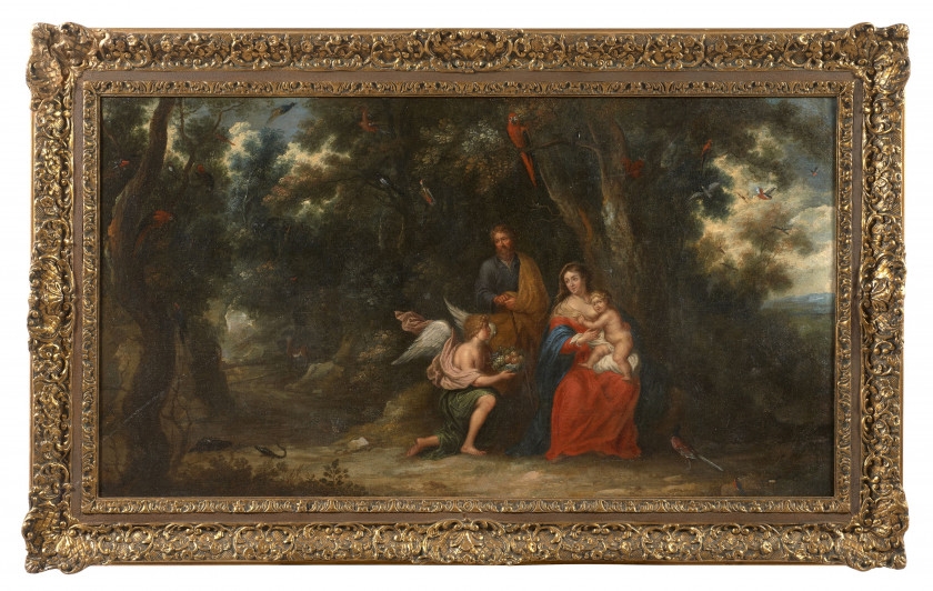 Pieter Van Avont | Repos pendant la fuite en Egypte dans un sous-bois ...