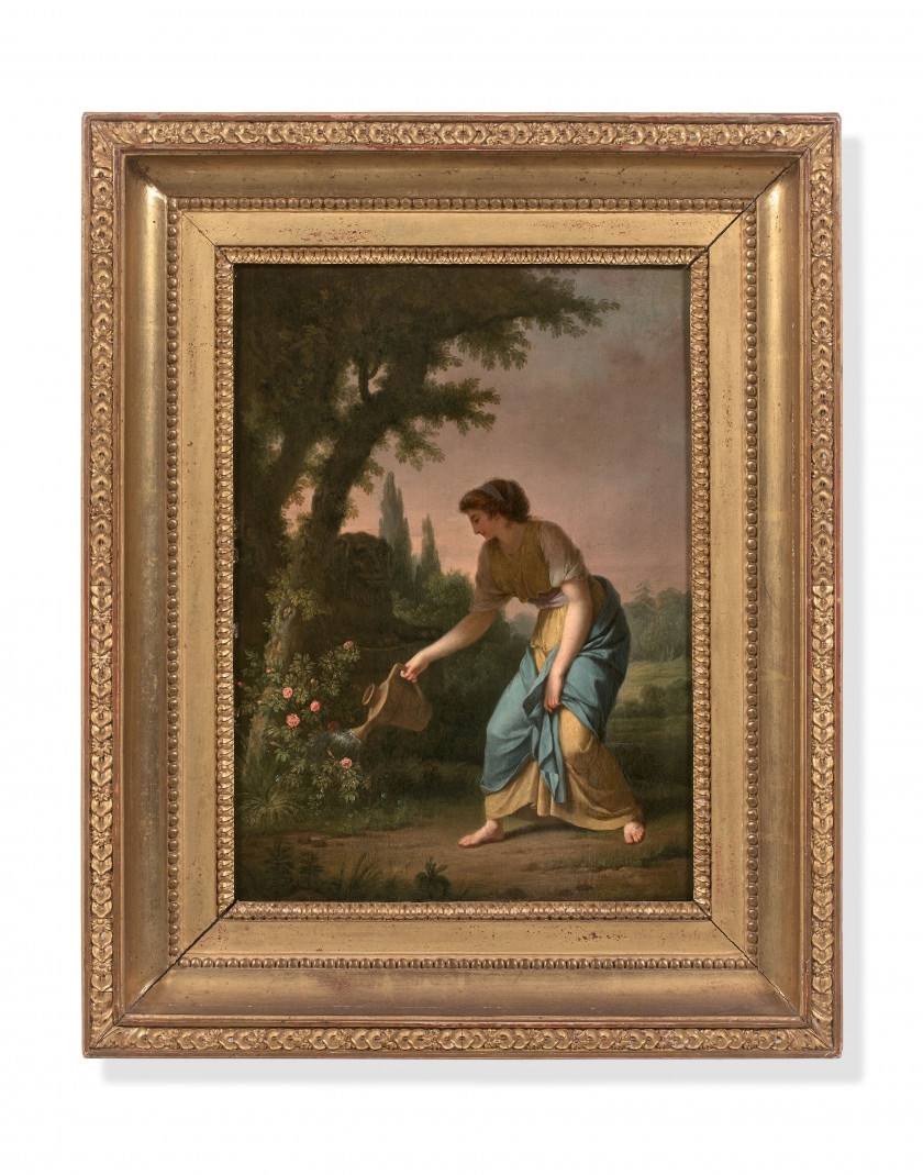 Nicolas-René Jollain | Jeune femme arrosant des roses | MutualArt