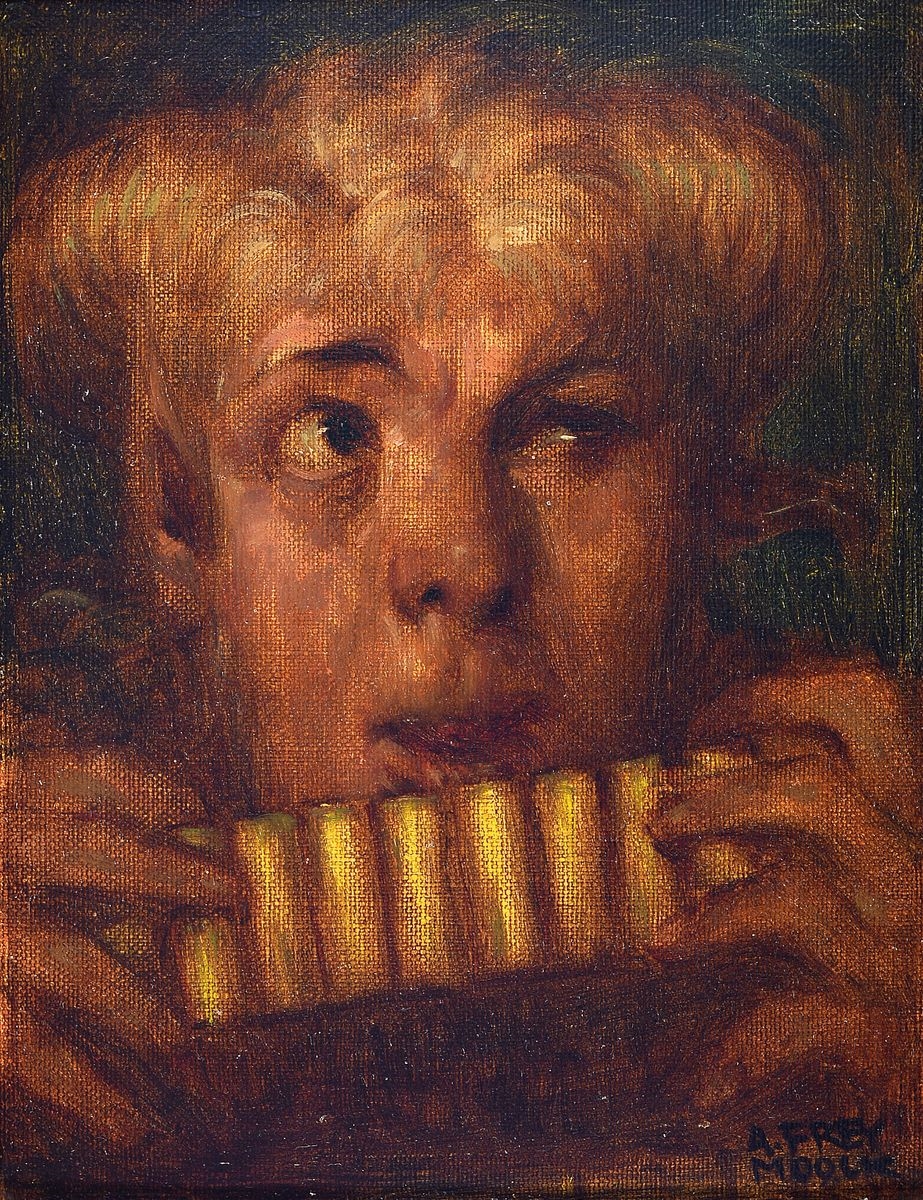 Adolf Frey-Moock | Portrait of a faun playing the flute (1902) | MutualArt