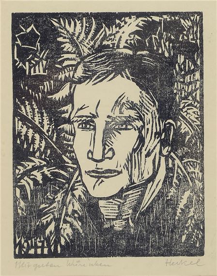 Erich Heckel | Gentleman's portrait in a floral frame with fern | MutualArt