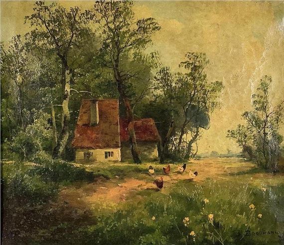 M. Bachmann | Small European cottage and chickens | MutualArt