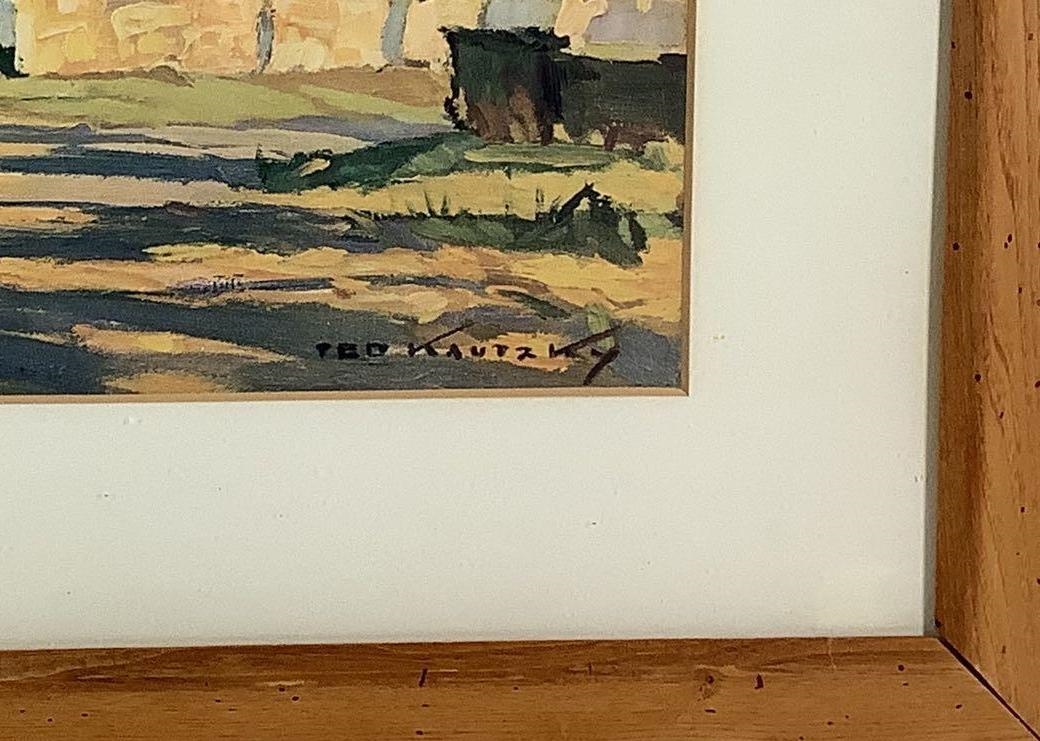 Theodore Kautzky | Tree line street scene with figure walking | MutualArt