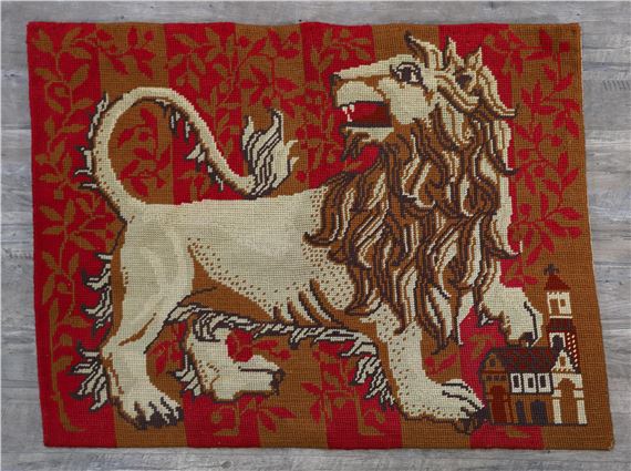 Charles Solt | Lion and church on a striped foliate decorated ...