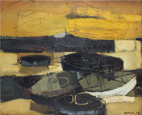Raimonds Staprans | Fishing Boats Sunset (1926) | MutualArt