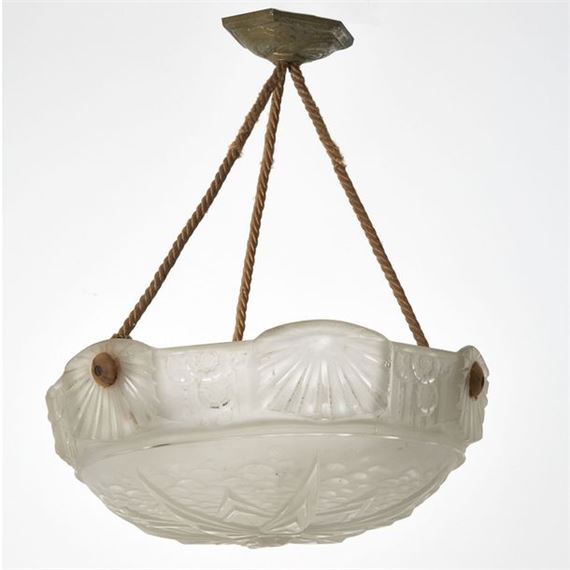 Muller Freres | Art deco frosted glass suspension | MutualArt